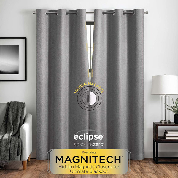 Eclipse Curtains Eclipse Welwick Magnitech 100% Blackout Curtain, Grommet, Seamless Magnetic ...